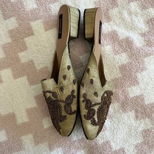 SAACHI | Shoes | Saachi Green Silk Beaded Mules Sz 9 Nwot | Poshmark
